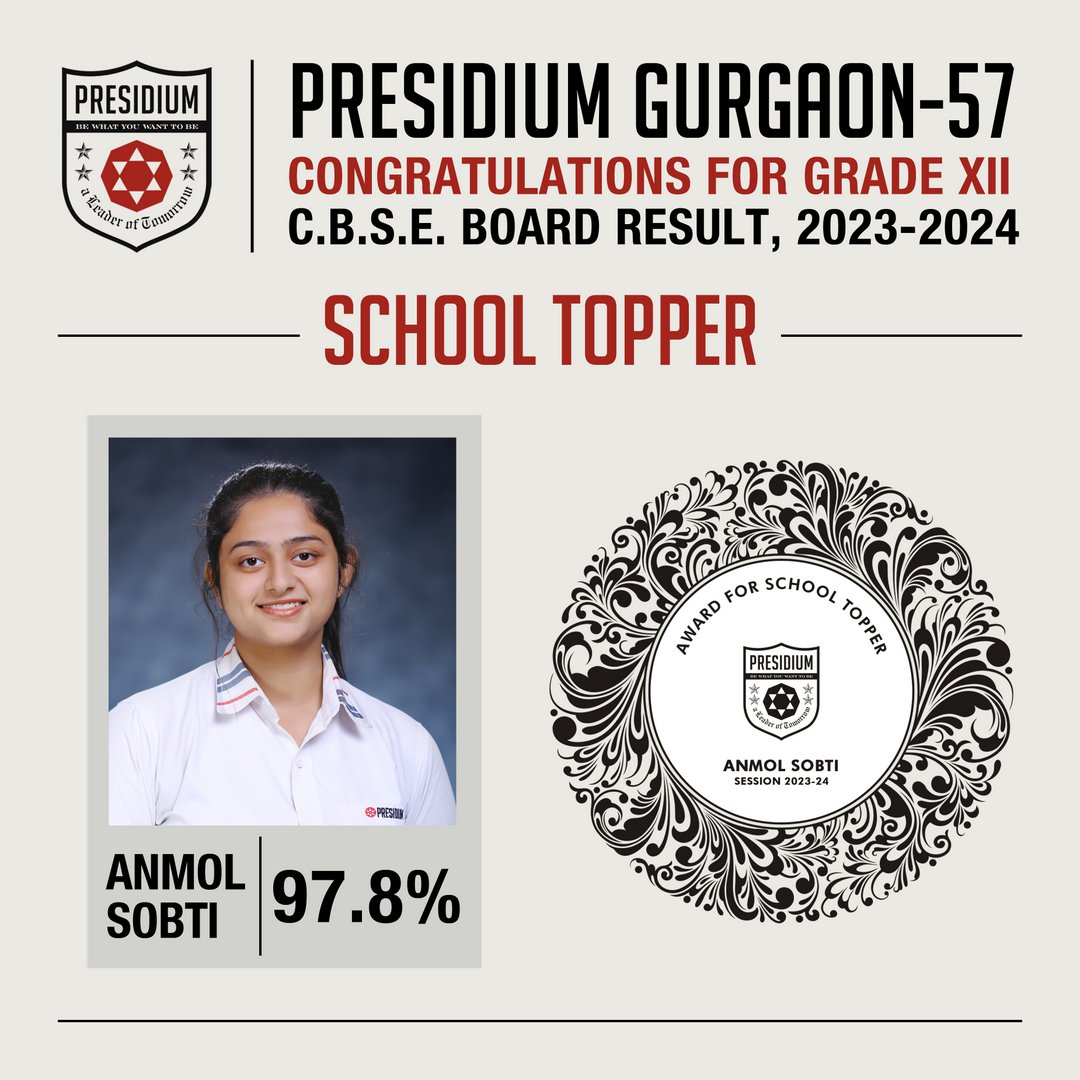 Presidium School Gurugram | Board Result | Toppers Results